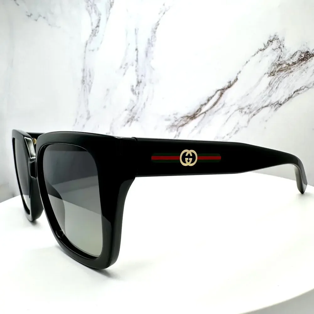 Gucci | Accessories | New Gucci Sunglasses Black 54mm Square Gold ...